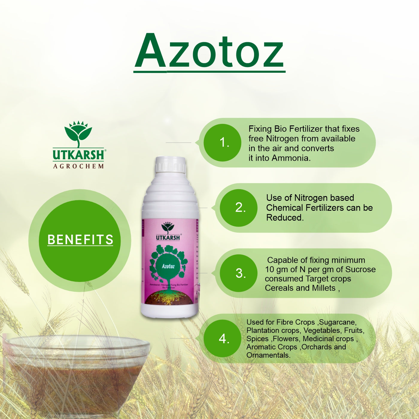 Azotoz (Azotobacter-Nitrogen Fixing Microbes) Bio Fertilizer For Natur