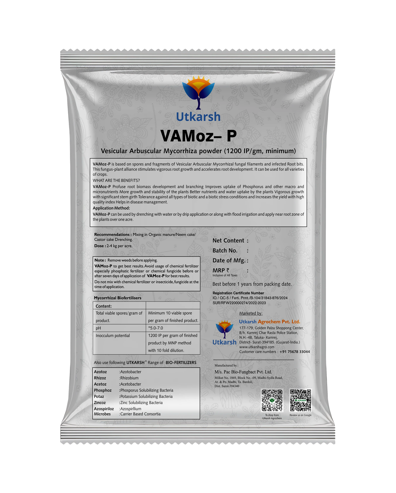 VAMoz-P (Mycorrhiza with 100 IP/gm) Bio Fertilizer for Vigorous Stem G
